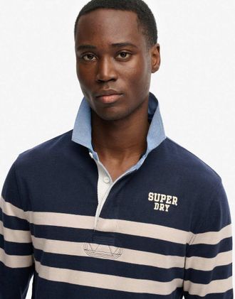 Superdry Vintage - Top style rugby avec bandes sur la poitrine - Bleu marine