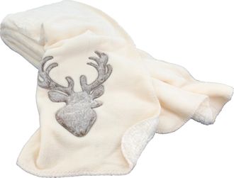 Heimtexland Kuscheldecke Hirsch Fell Imitat Wohndecke flauschig warm 200x150 Landhaus Sofadecke Typ903 Creme