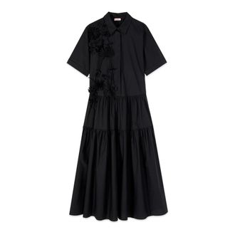 Oltre Hemdblusenkleid mit aufgesetzten Blumen - - Dresses - Damen - Schwarzk - XS