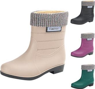 Generic Bottes de pluie en peluche pour femme, bottes mi-mollet dhiver chaudes et confortables &agrave; enfiler pour femme, bottes de pluie imperm&eacute;ables antid&eacute;rapant