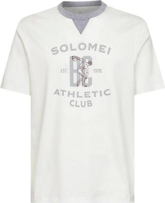 Brunello Cucinelli Homme, Tops, Blanc, Taille: L T-shirt en jersey de coton avec imprim&eacute;