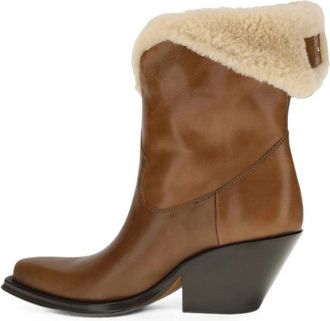 Chlo&eacute; Shearling-Trimmed Pointed-Toe Boot - Brown