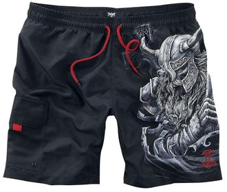 Black Premium by EMP Herren Schwarze Badehose mit Wikinger-Print S