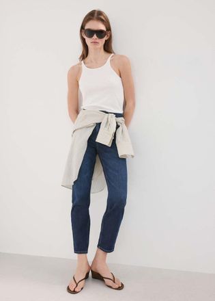 Mango Jean Newmom confort taille haute bleu fonc&eacute; - Femme - 32 - MANGO