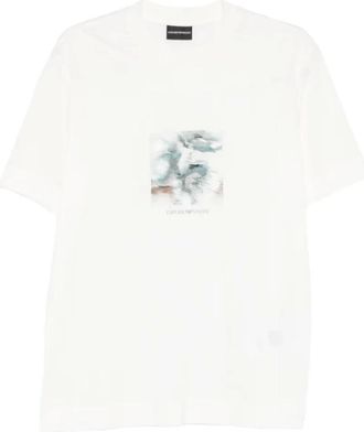 Emporio Armani Homme, Tops, Blanc, Taille: XL T-shirt en lyocell et coton
