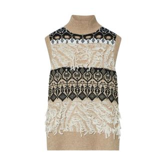 Liu Jo Gilet Jacquard avec Broderies Bijoux - Femme - Vestes - Beige - Taille: 38 FR