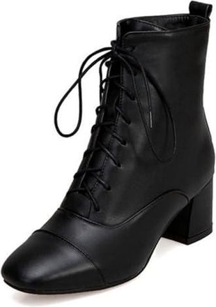 Generic Bottines à lacets à bout carré pour femme - Style minimaliste - Pour lhiver et lextérieur, Noir, 38.5 EU