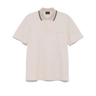 Brioni Homme, Tops, Beige, Taille: 2XL Polo avec logo brod&eacute; et rayures