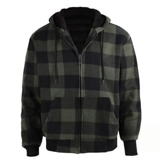 Generic Veste en flanelle pour homme avec doublure Sherpa - Manteau d&eacute;contract&eacute; &agrave; carreaux avec Pokect - Sweat-shirt chaud dhiver doubl&eacute; Sherpa, Vert, 4XL