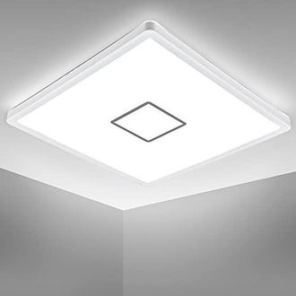B.K.Licht plafonnier design carré, LED 18W, éclairage plafond ultra-plat: 28mm, applique modern blanc-argenté, 2400Lm, lumière blanche neutre 4.000K, 293x293mm