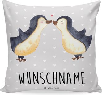 Mr. & Mrs. Panda Kopfkissen Pinguin Liebe - Personalisierte Geschenke, Liebesspruch, Kissen, Wunschname, Personalisiert, Bedrucken, Love, Name, Vertraut