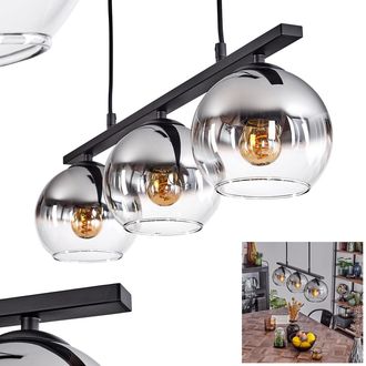 HOFSTEIN Pendelleuchte Koyoto, H&auml;ngelampe aus Metall/Glas in Schwarz/Chromfarben/Klar, H&auml;ngeleuchte im Retro/Vintage-Design mit Glasschirmen (&Oslash; 15 cm), 3-flamm