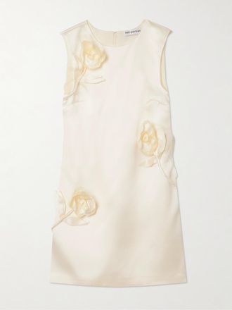 Self Portrait Mini-robe En Satin &Agrave; Appliqu&eacute;s - Cr&egrave;me
