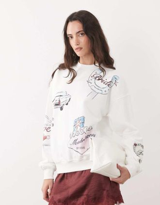 Six Stories Pullover in Wei&szlig; mit Vegas- und Bride-Prints