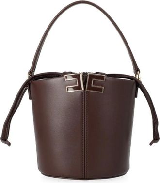 Elisabetta Franchi Femme, Sacs, Brun, Taille: ONE Size Logo Bucket Bag