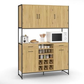 IDMarket Buffet de Cuisine 120 CM Detroit 5 Portes + tiroirs + Range-Bouteilles Design Industriel