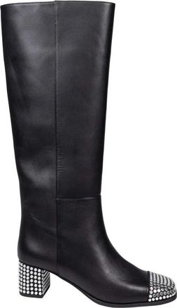 Michael Kors Stiefel - Matilda Toe Cap Leather Boot With Studs - Gr. 7_5 - in Schwarz - f&uuml;r Damen