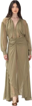 Erika Cavallini Semi Couture Femme, Robes, Vert, Taille: 42 FR Abito lungo in seta rouches