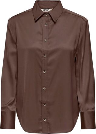 Only Only, Femme, Blouses et Chemises, Brun, Taille: 40 FR Chemise Classique Boutonn&eacute;e &agrave; Manches Longues avec Encolure Ronde