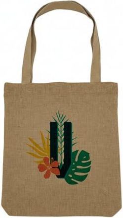 Fabulous Sac Shopping Tote Bag Aspect Lin - V Victoria Virginie Lettre Pr&eacute;nom Fleurs Tropicale Exotique - Sac de Courses Toile Epaisse 360g Beige Naturel Cabas