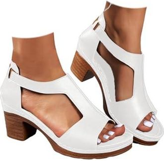 Generic Sandales d&eacute;t&eacute; larges &agrave; talons bas pour femme - Talon bas - Orthop&eacute;diques - Bout ouvert - Sangle de cheville avec sangle de soutien de la vo&ucirc;te plantai