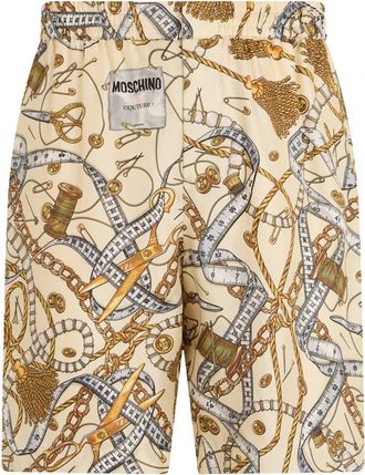 Moschino Short en soie Moschino &agrave; imprim&eacute; dor&eacute; - Homme - Shorts - Beige - Taille: XS