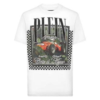 Philipp Plein Homme, Tops, Blanc, Taille: 2XL T-Shirt Round Neck SS Racing