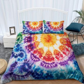 Generic Bettwäsche 135 x 200 cm Print Bettbezug 3 Teilig Set mit 2 Kissenbezug 80x80 cm, Batik Spiralregenbogen Muster Weiche Bunt Bettbezug en Mikrofaser