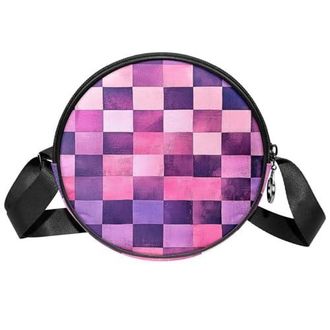 Generic Sac &agrave; bandouli&egrave;re Circle pour femme, motif damier violet, petit sac &agrave; bandouli&egrave;re avec fermeture &eacute;clair, bretelles r&eacute;glables, sac &agrave; main rond d&eacute;contra