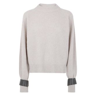 Brunello Cucinelli Femme, Pulls, Beige, Taille: 40 FR Doux Pull en Cachemire Col Rond