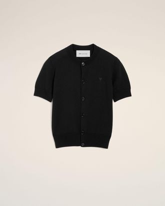 Ami Ami Paris - Cardigan noir en laine manches courtes Ami de Coeur Noir - Taille : XXS - pour Femme