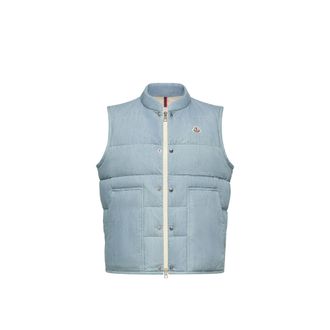 Moncler Moncler Heceta Denim Down Gilet, Men, Blue, Size: 1