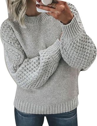Generic Pull pour femme en tricot &eacute;pais &agrave; col rond et manches longues, coupe ample, doux, confortable, d&eacute;contract&eacute;, chaud pour lautomne et lhiver, usage quoti