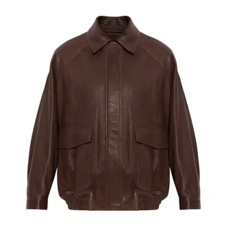 R&oacute;he Grain Leather Aviator Jacket - - Jackets - Damen - Braun - 2XS
