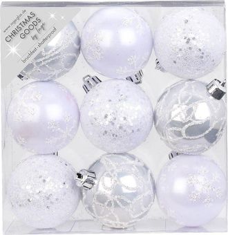 Magic Bodyfashion 9 STK. Christbaumkugeln 6cm Ornament Dekor Motive Kunststoff bruchfest Dekokugeln Weihnachtskugeln Baumkugeln Baumschmuck Set Christbaumschmuck Weihna