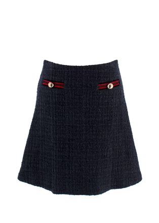 Claudie Pierlot Navy Contrast Trim Tweed Skirt Size M