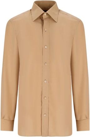 Tom Ford Homme, Chemises, Beige, Taille: L Fluid Silk Slim Fit Shirt