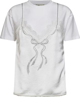 Blumarine T-shirt avec insert en dentelle - Femme - Tops - Blanc - Taille: 44 FR