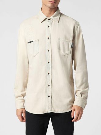 Philipp Plein Chemise en denim de coton avec col fran&ccedil;ais et poches plaqu&eacute;es