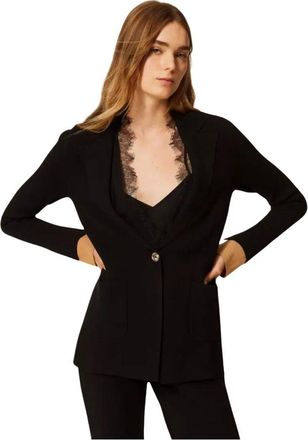Twinset Femme, Vestes, Noir, Taille: 40 FR Veste en maille avec d&eacute;tails contrastants
