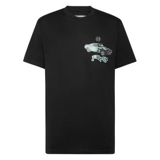Philipp Plein Homme, Tops, Noir, Taille: XL T-Shirt Col Rond Racing