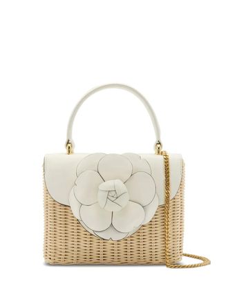 Oscar De La Renta Tote Bag mit Blumenapplikation - Weiß