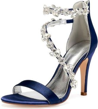 Generic Chaussures Mari&eacute;e Femmes Aiguille Haut High Ouvert Bout Stylet Sandales Mariage Dress Heels Chaussures 10.5 CM,Dark Blue,42 EU