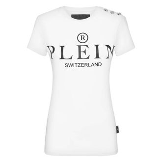 Philipp Plein Femme, Tops, Blanc, Taille: 46 FR T-Shirt Pure Round Neck SS Iconic