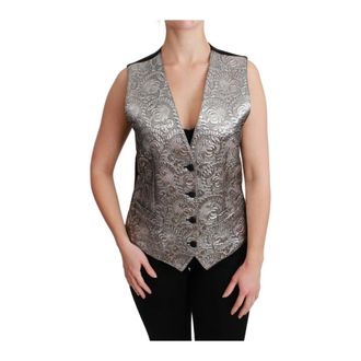 Dolce & Gabbana Gilet ajust&eacute; en brocart - Femme - Vestes - Gris - Taille: 36 FR