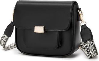 Miss Lulu Sac Bandouli&egrave;re Femme Similicuir Vintage, Sac &agrave; &Eacute;paule Carr&eacute; Femmes avec Ceinture &Eacute;ponge Jacquard &Eacute;thnique, Petit Sac &agrave; Main pour Travail, Rendez-Vous