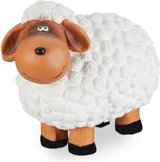 Relaxdays XXL Gartenfigur Schaf, Tierfigur, wetterfest, handbemalte Gartendeko, innen & au&szlig;en, Keramik, 44 cm, wei&szlig;, 33.00 x 24.00 x 44.00 cm