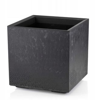 HowHomely Blumentopf Schwarz 40 x 39 x 39 cm Pflanzk&uuml;bel Gro&szlig; Au&szlig;en - Pflanzkasten auf Rollen mit Abflussstopfen - Pflanzk&uuml;bel Betonoptik f&uuml;r Garten und Terrass