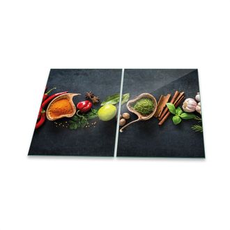 Decorwelt Herdabdeckplatte Abdeckung Ceranfeld Abdeckplatte Schneidebrett 2-Teilig 80x52 Gew&uuml;rze Mehrfarbig Spritzschutz Glasplatte Ceranfeldabdeckung Schutz He