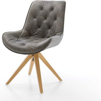 DELIFE Esszimmerstuhl Taimi-Flex Mikrofaser Grau Antik Holzgestell kantig Natur, Esszimmerst&uuml;hle